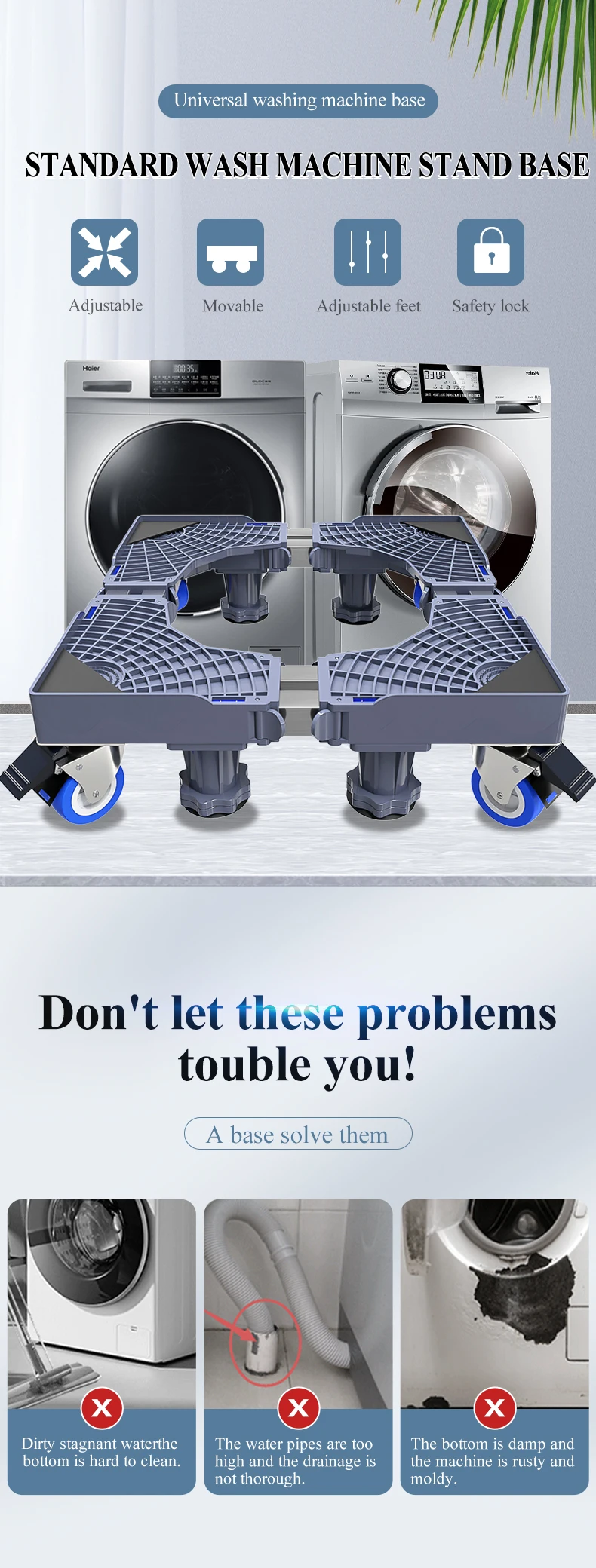 Stainless Steel+pp Washing Machine Platform Wheels 200KG