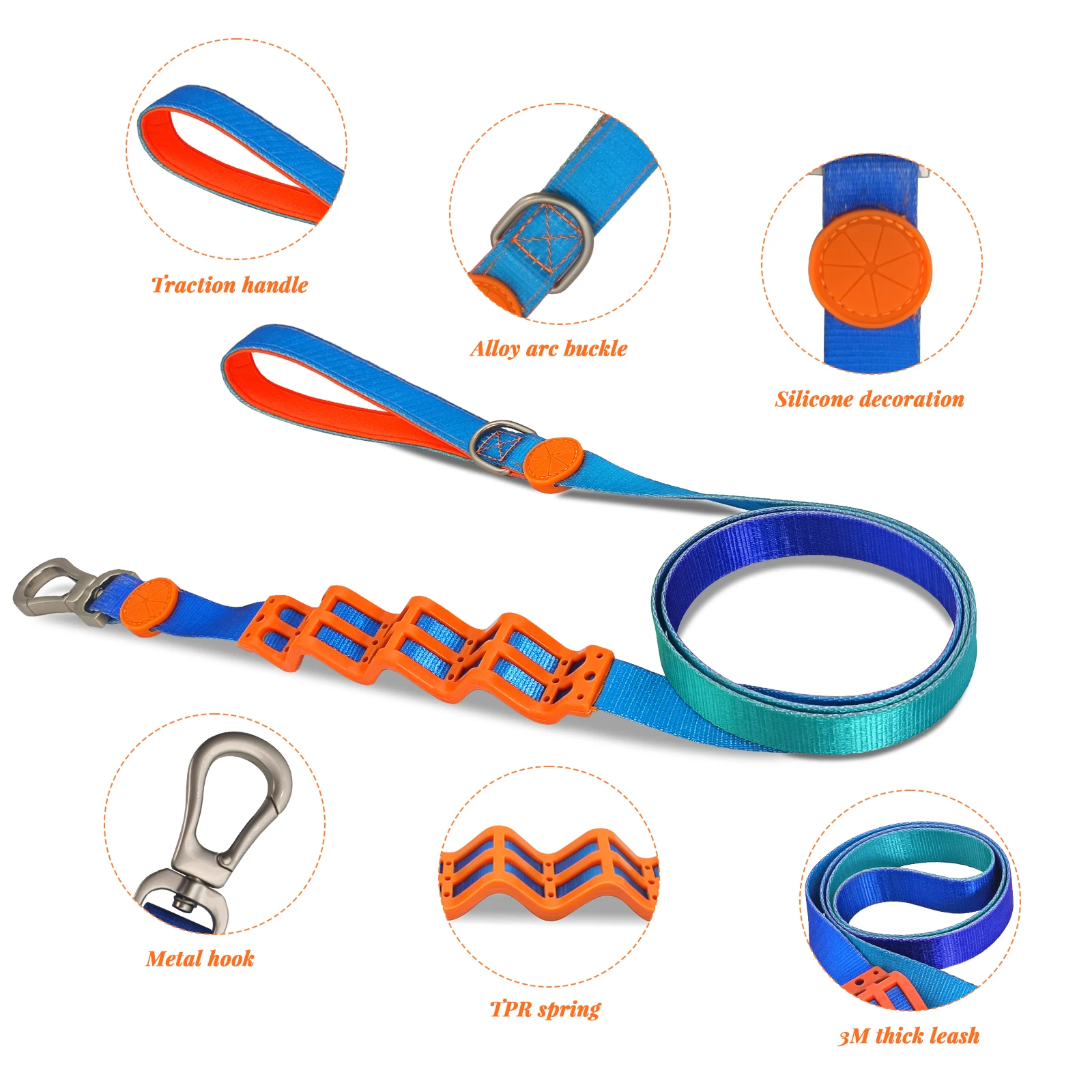 Personalized Custom Gradient Color Luxury Bungee Retractable Nylon Dog ...