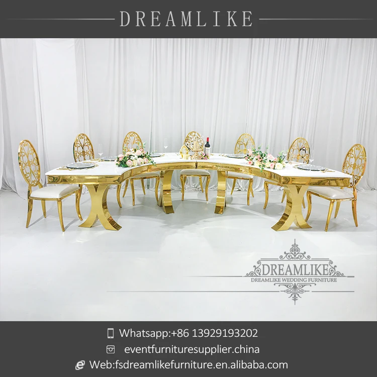 Custom Gold Half Moon Acrylic S Shape Table Wedding Event Stainless ...
