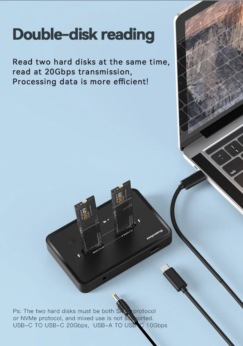 M.2 NVME SATA SSD Cloner - High Speed Dual Bay Duplicator