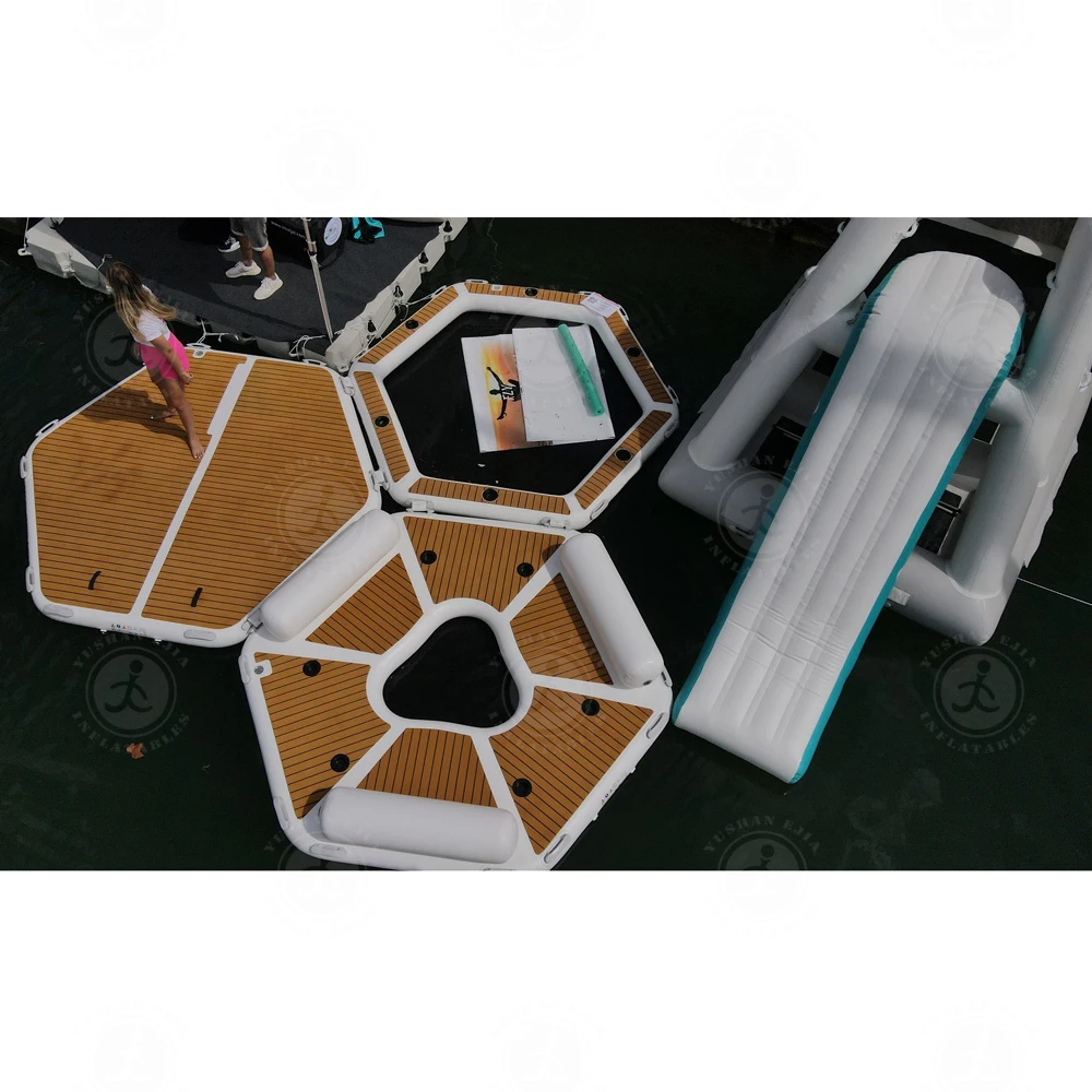 Hexagonal Floating Dock For Sea Party With Mesh Center Non-slip Grain ...
