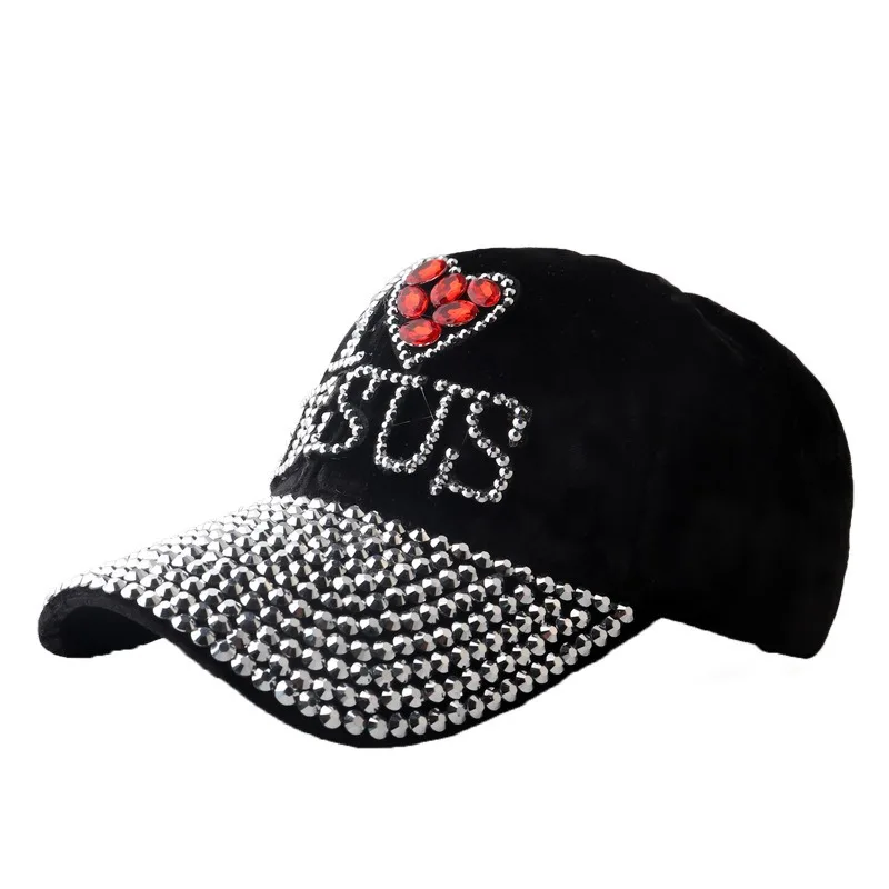 New JESUS Rhinestone Velvet Cap - Perfect for Outdoor Casual