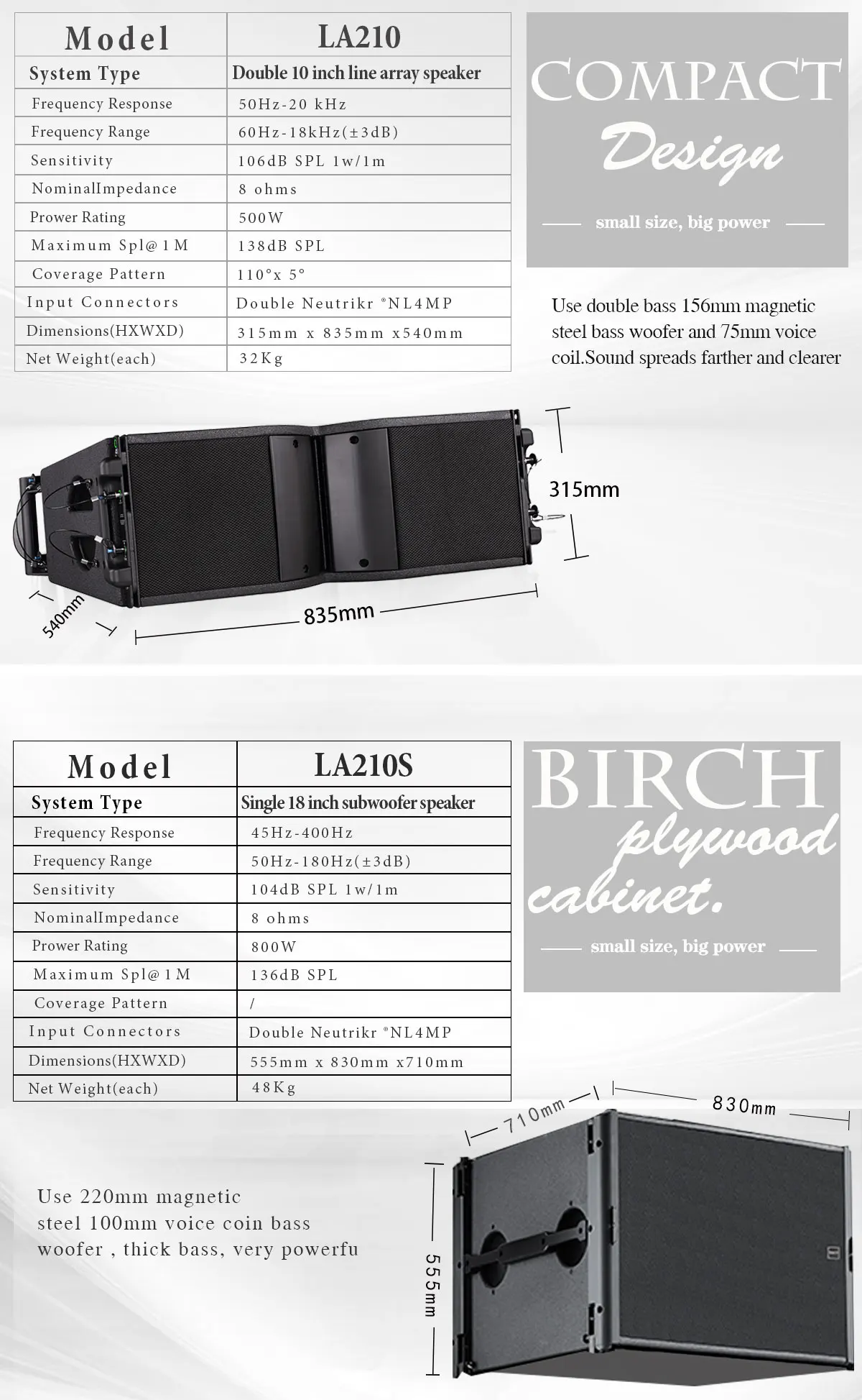 Hot Sale Nice Quality LA210 Double 10 Inch Line Array Speakers