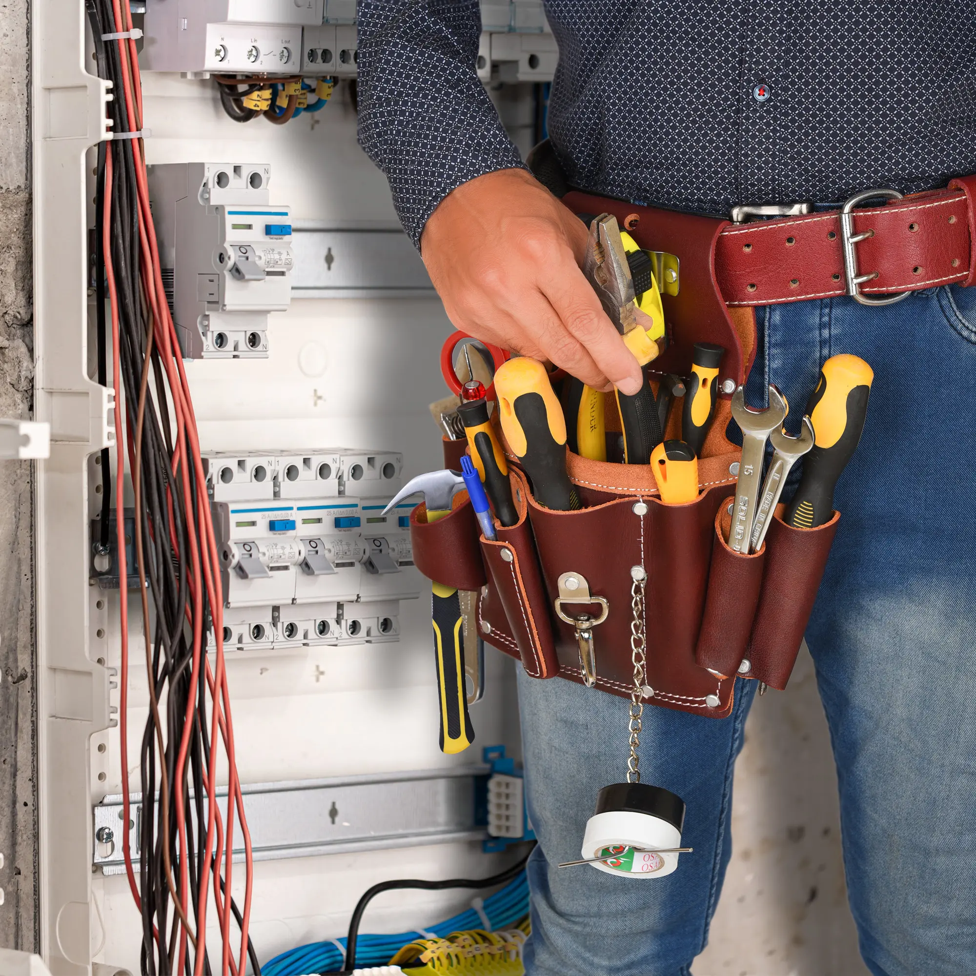 Leather Electrical Tool Bag Contraction Tool Pouch Heavy-duty Custom ...