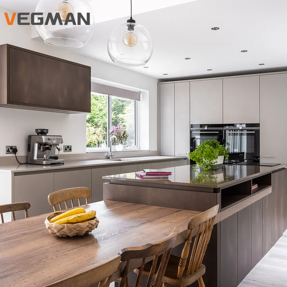 L Shape Villa Kitchen Cabinets Handless Modern Corner Kitchen Pantry ...