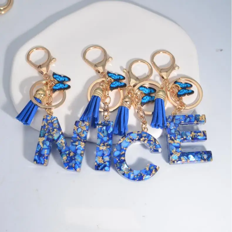 26 Alphabet Initial Letter Keychain Cute Butterfly Resin Keychains Key ...