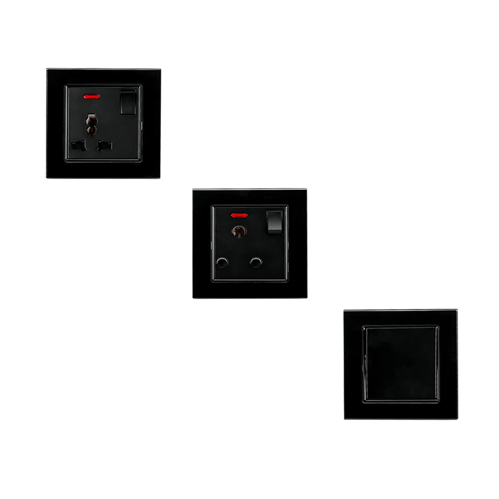 Wall Switch Socket Full Glass Bs Uk Standard Black Single Twin 13a ...