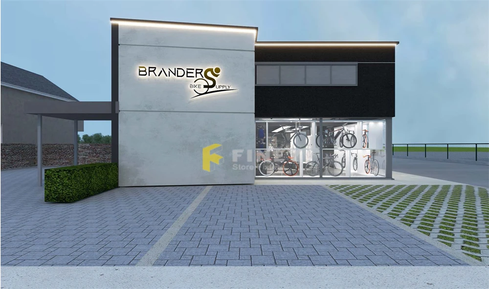 Custom Bike Shop Interior Layout - Display Racks & Shelves