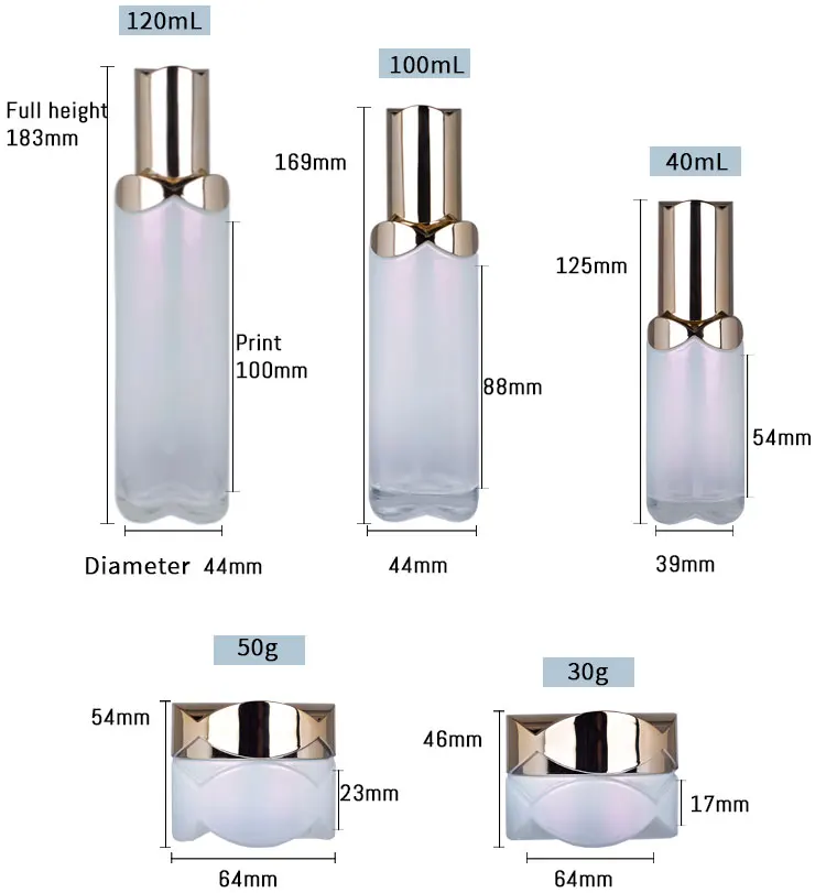 Luxury Skincare 120ml 100ml 40ml 30ml Cream Jar 50g Colored Cosmetic Glass Dropper Bottle With ...