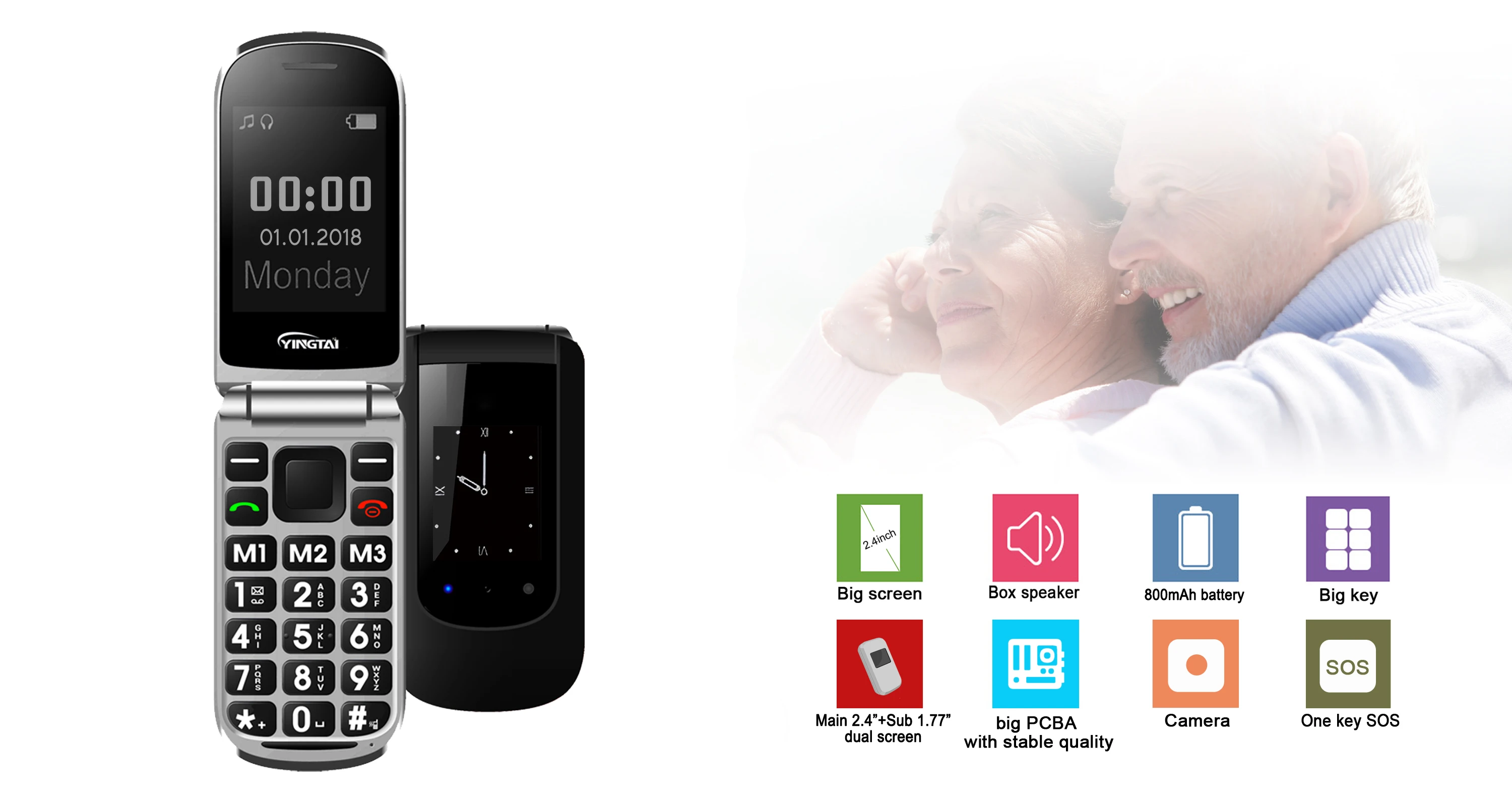 2G Dual Screen Keypad Flip Mobile Phone for Elderly Quad Band Dual SIM ...