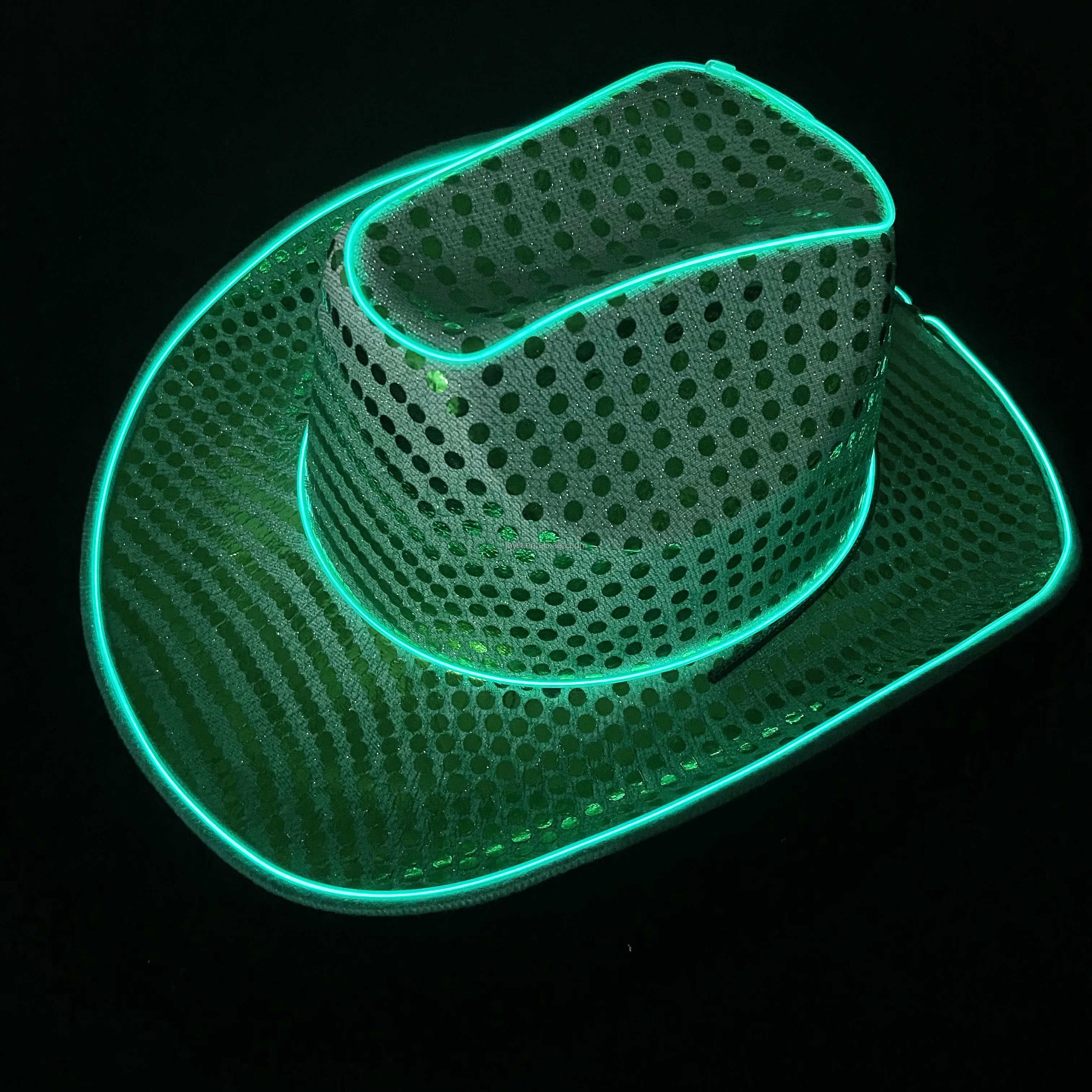 Sequin Shiny Cowboy Hat With Led Brim - Buy Light Up Shiny Hat,Led Glow ...