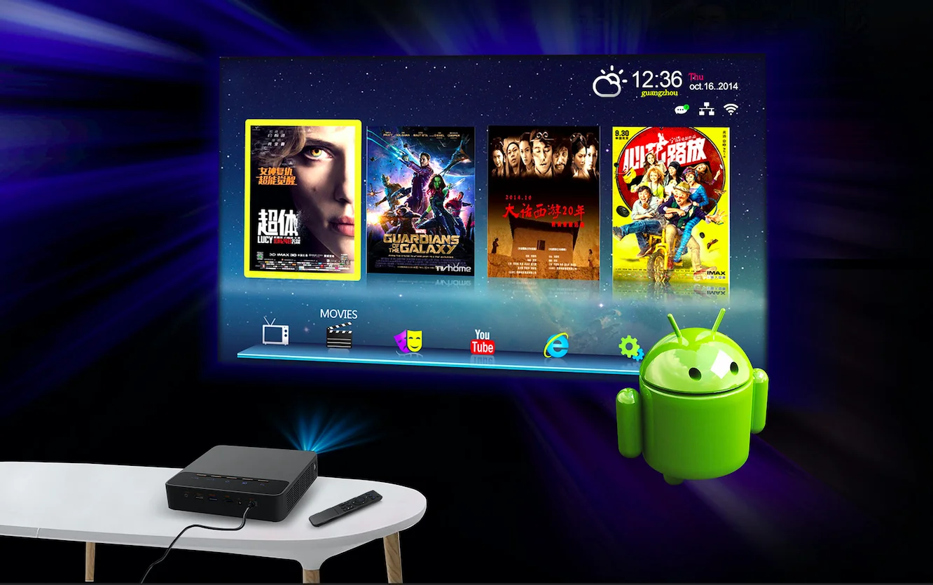 Full HD LCOS 4K Android Compatible Smart Phone Mini Black Projector ...