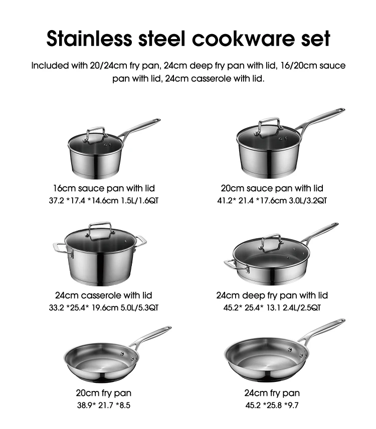 ASD Customized Logo Home Cooking Pots - 10pcs Stainless Steel Cookware Set