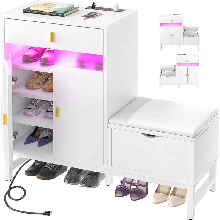 Living Room Modern Shoe Rack Cabinet Storage for Entryway with Led ...