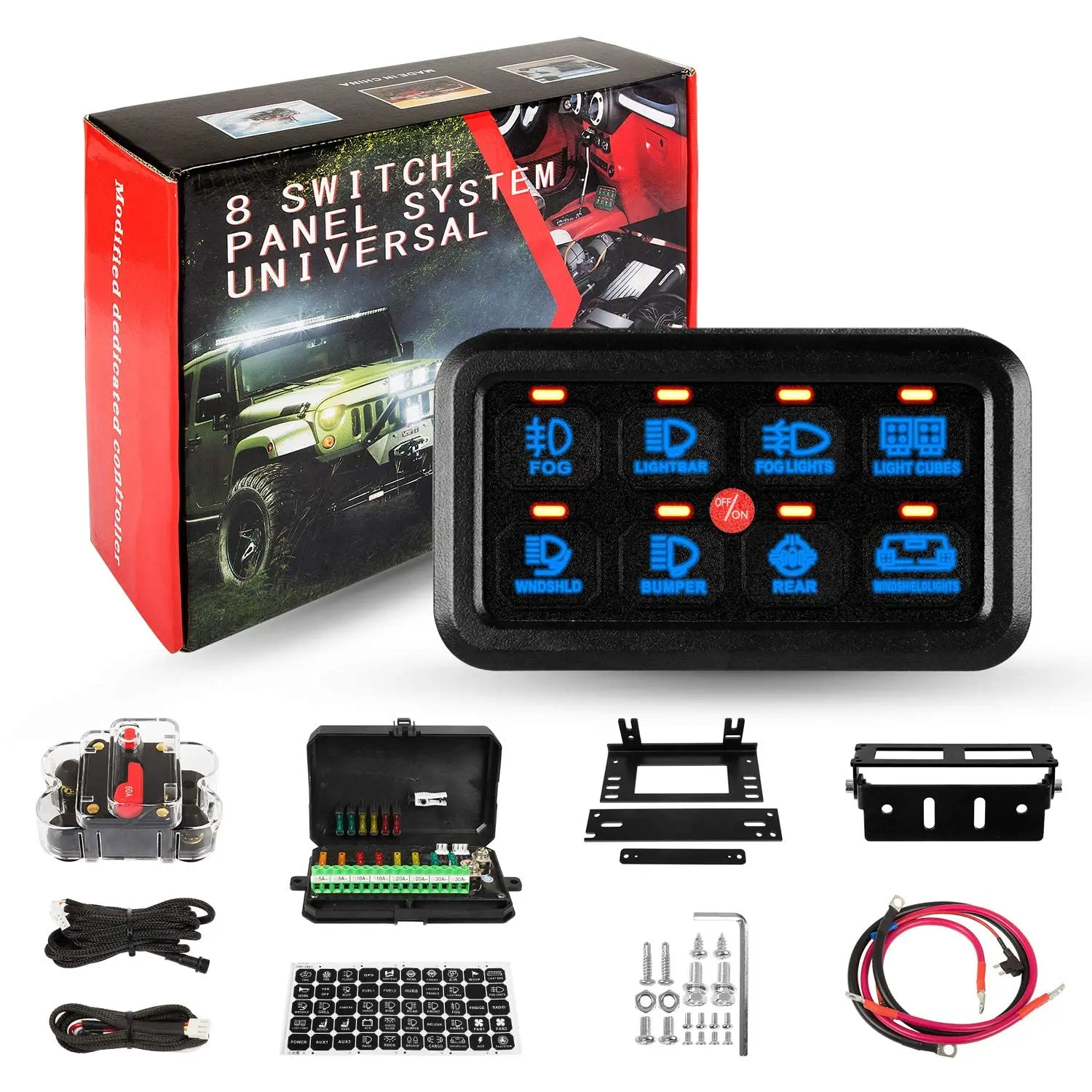 8 Gang Switch Panel Kit,Circuit Control Box On-off Led Car Touch Switch ...