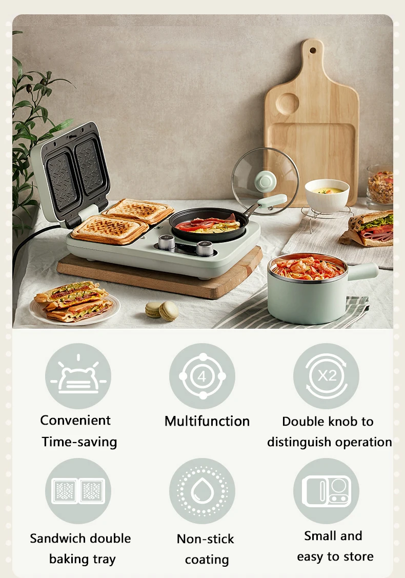 3 in 1 Breakfast Maker - Toast Oven, Coffee Pot & Frying Pan