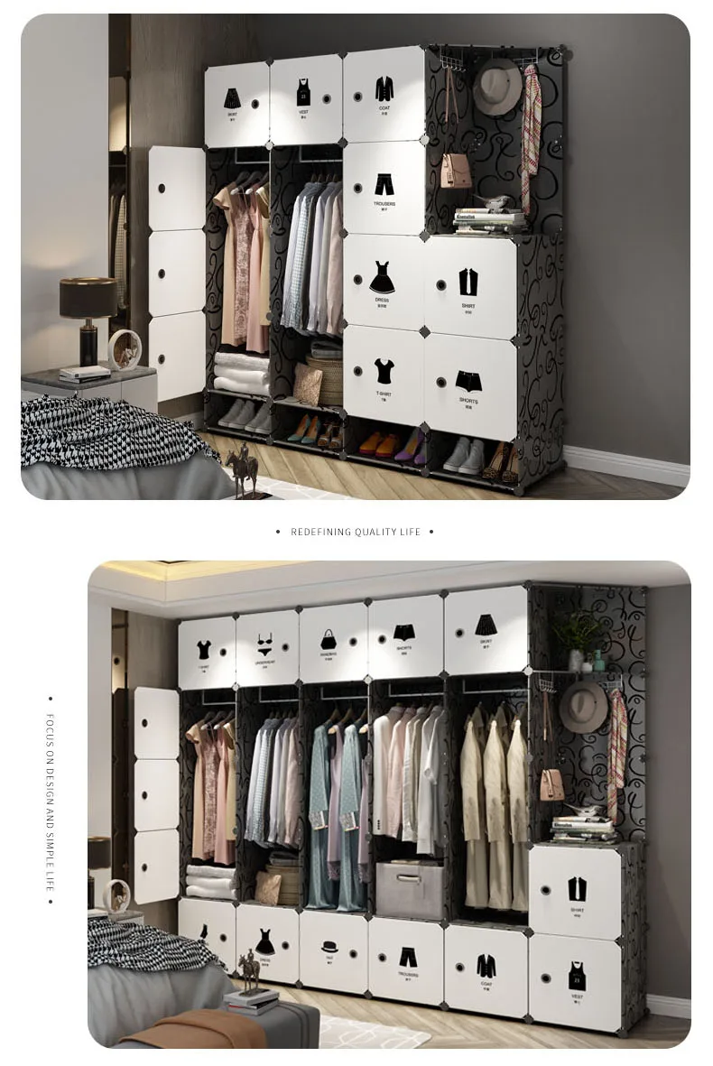 Easy to Assemble DIY Plastic Folding Wardrobe Cabinet with Hinged Doors ...
