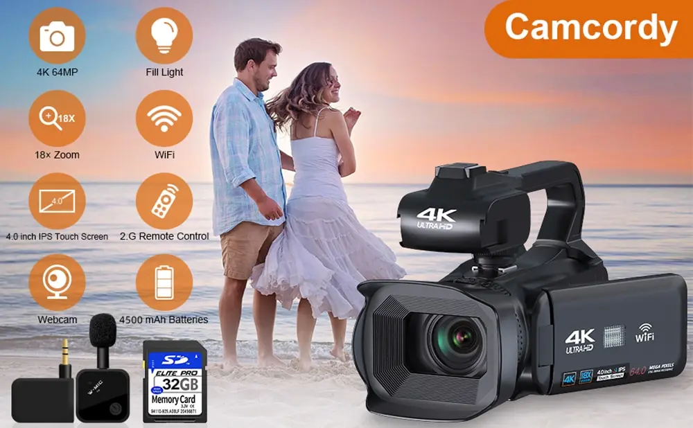 Digital Vlogging Camera Recorder - 18X Zoom 4K Camcorder