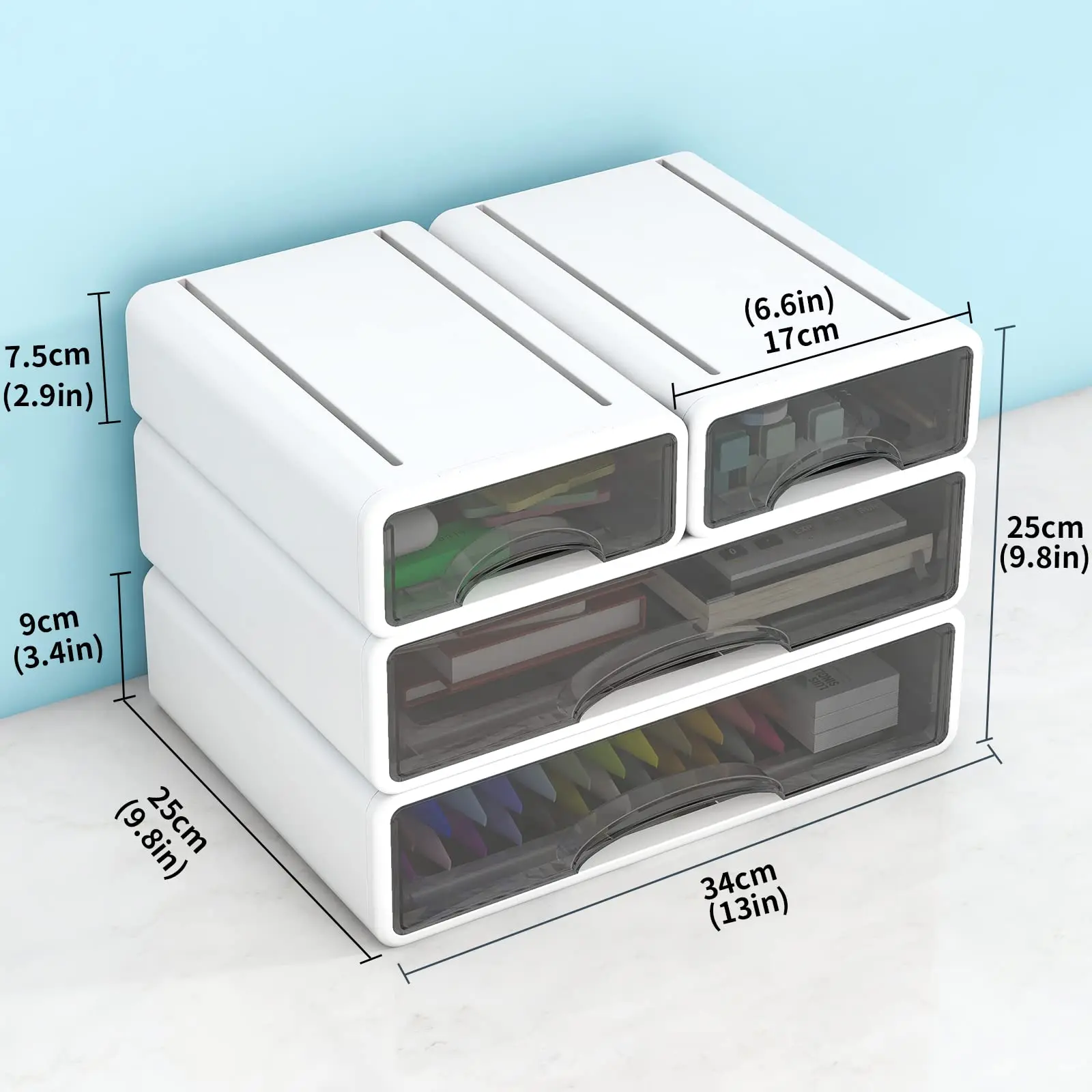 White Plastic Desktop Storage Box - Stackable & Sustainable