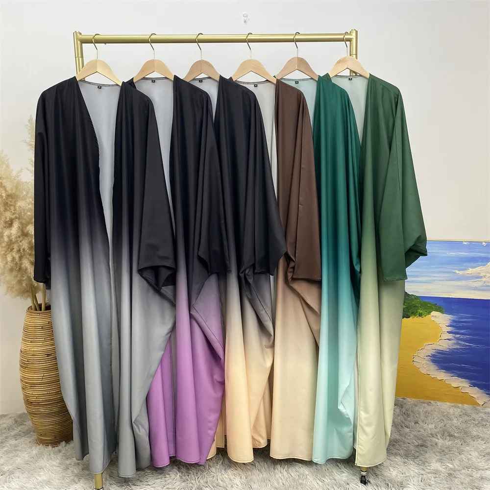 Wholesale Islamic Muslim Bat Sleeve Open Abayas Ombre Gradient Abaya ...