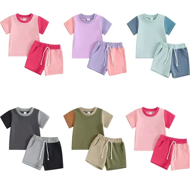 1 Pcs Private Label Color Blocks Cotton Outfit Summer Newborn Infant ...