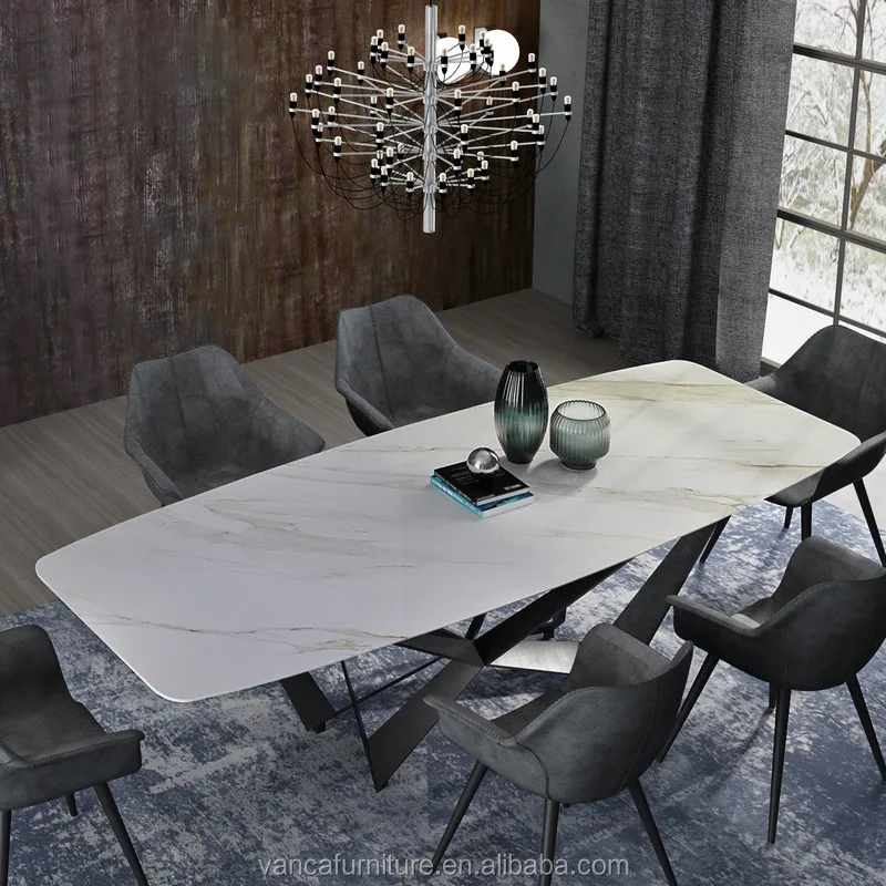 U Shape Dining Table Base Frame with White Marble Top