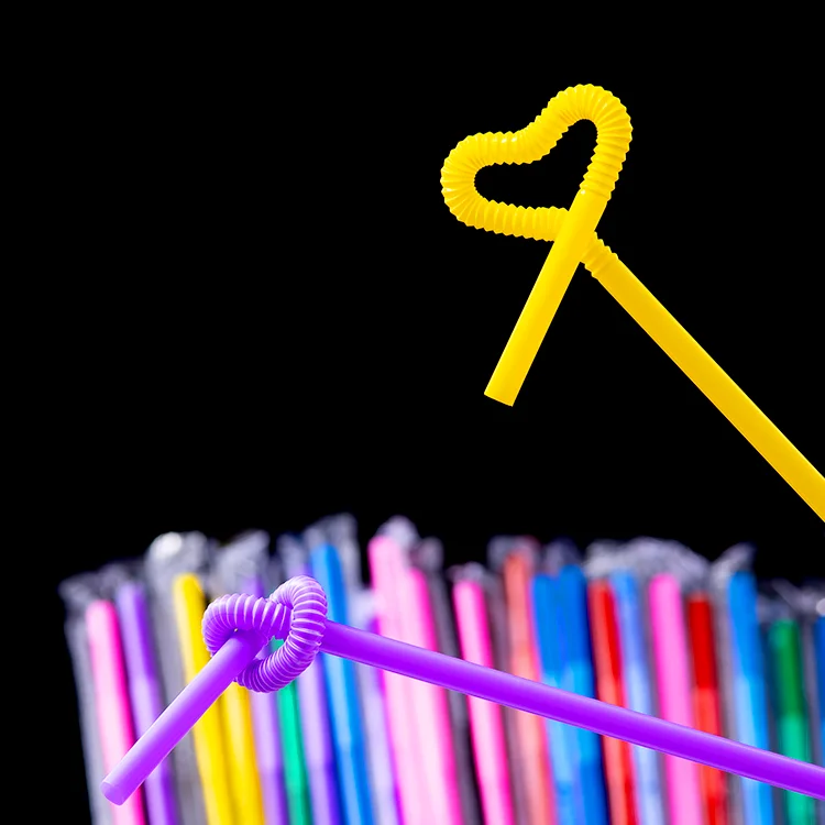 Disposable Plastic Drinking Straws Independent Wrapped Juice Flexible ...