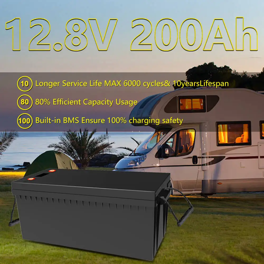 12v 200ah Rv Golf Cart Lifepo4 Battery Pack Rechargeable Lithium Ion ...
