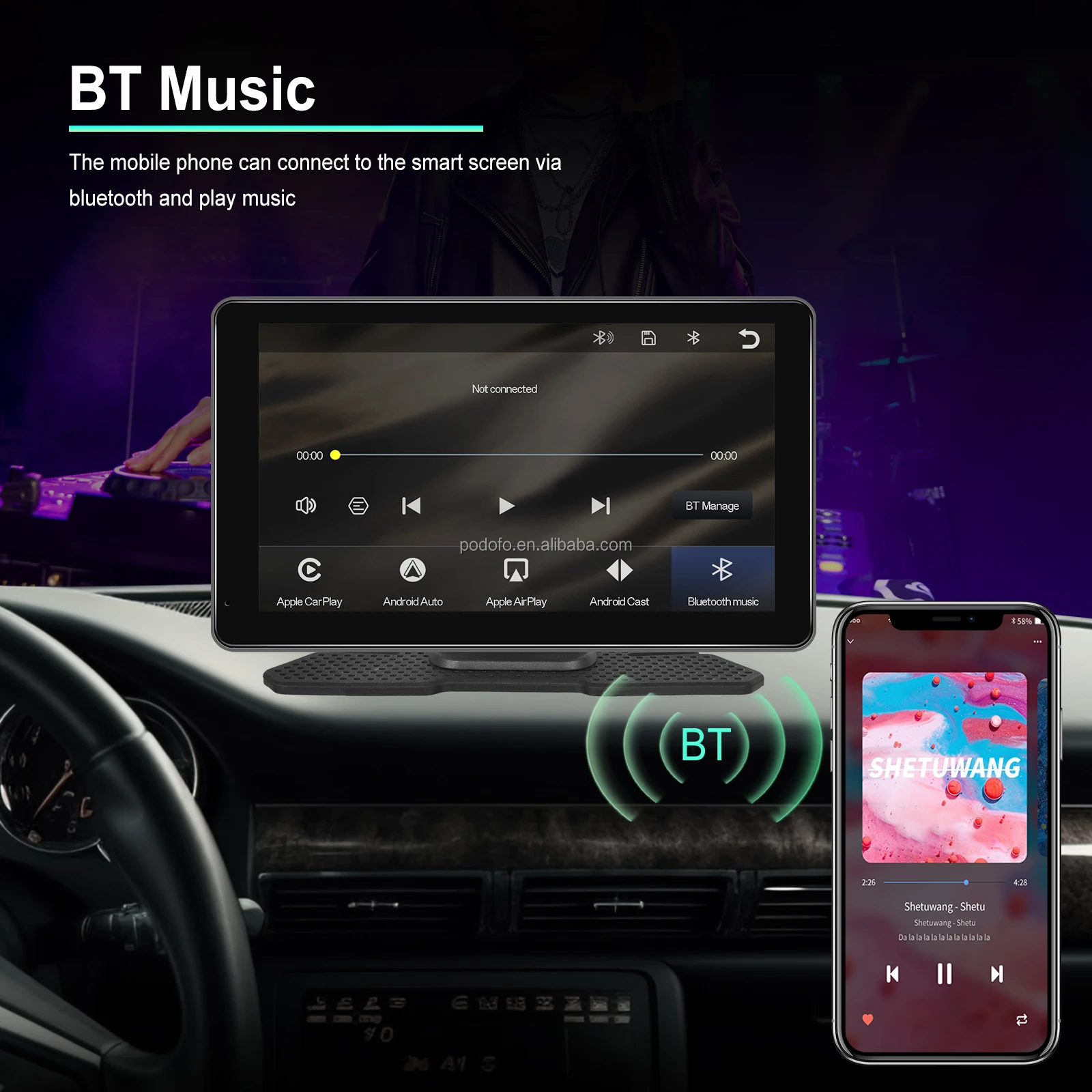 Podofo Portable 7 Inch Smart Car Monitor PND Car Radio Wireless Carplay ...