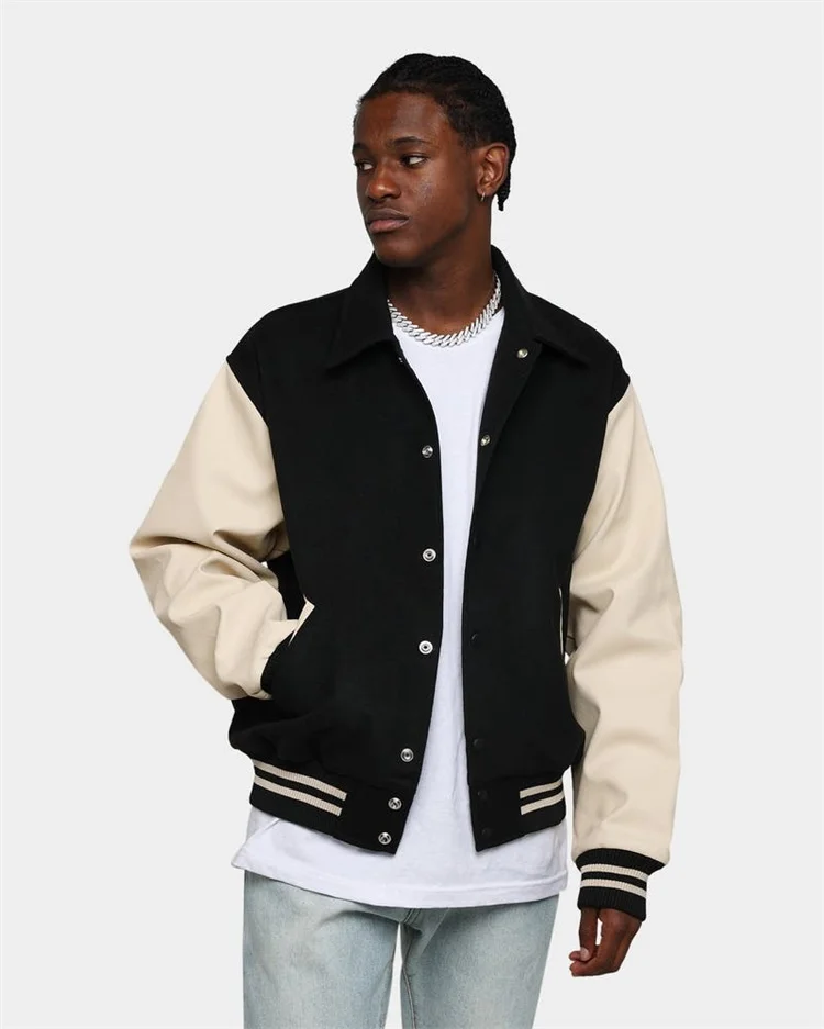 Custom Varsity Jacket - Men's Leather Sleeves Baseball Jersey