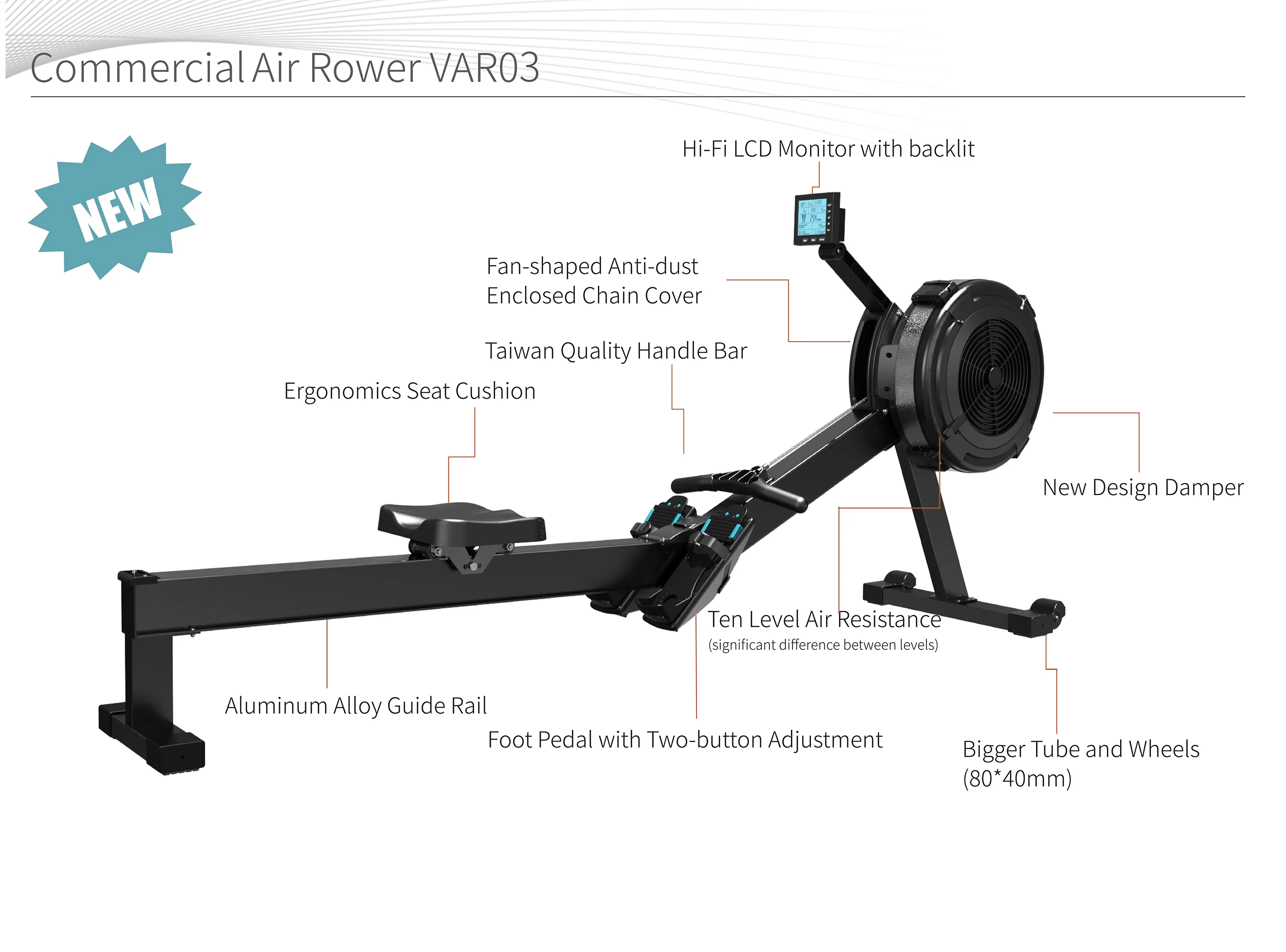 Vimdo Var03 Commercial Rowers Air Rower Rowing Machine Crossfit Gym ...
