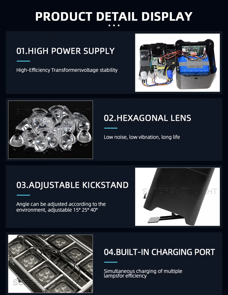 Hot Sale Rechargeable 6x18w RGBW UV LED Uplights for Parties