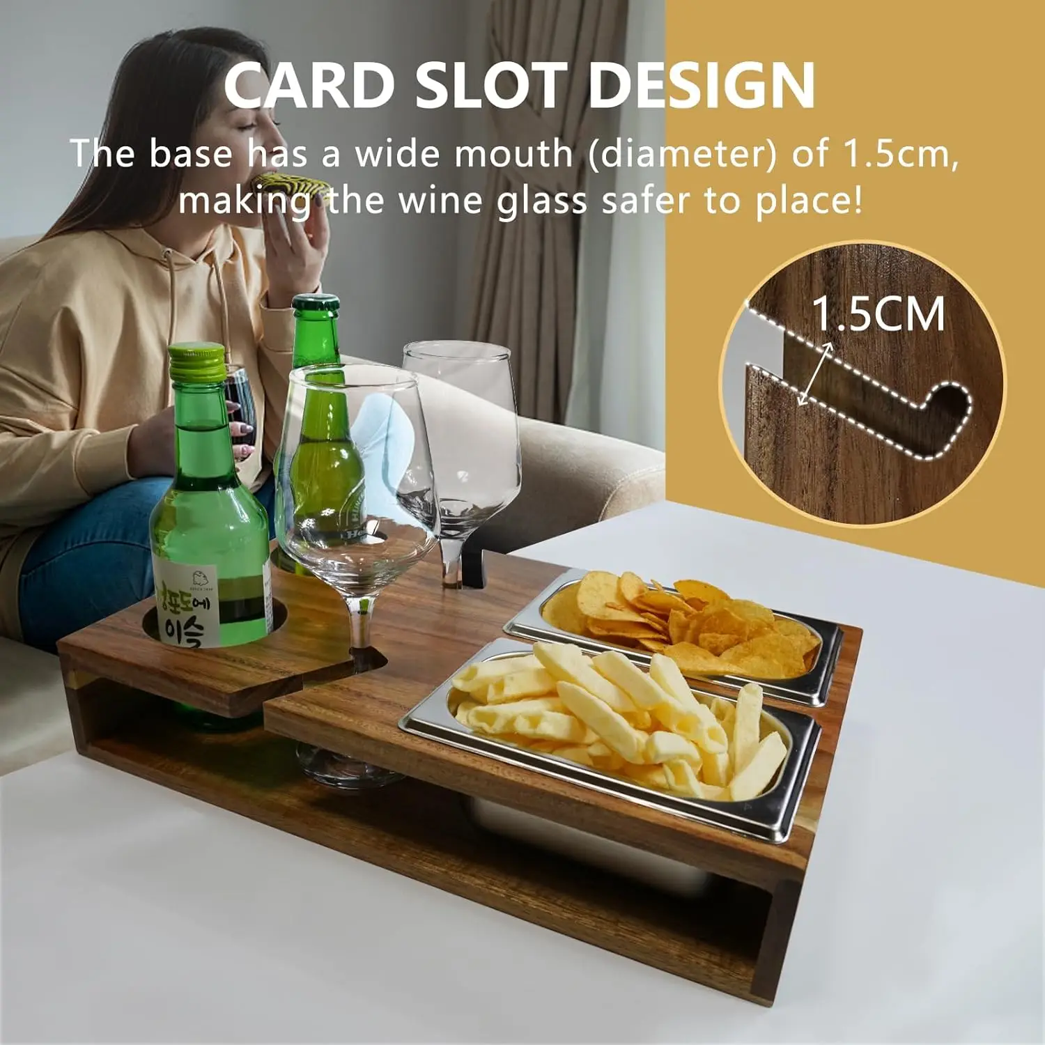 Wood Couch Bar Snack Box Caddy Tray Organizer Sofa Tray with Drink ...