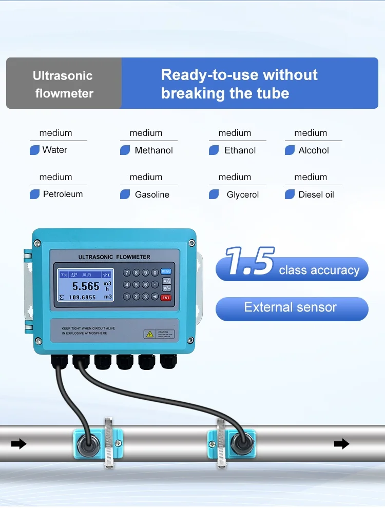 Ultrasonic Flowmeter Liquid Flow Meter DN15 Diameter for Single Stable ...