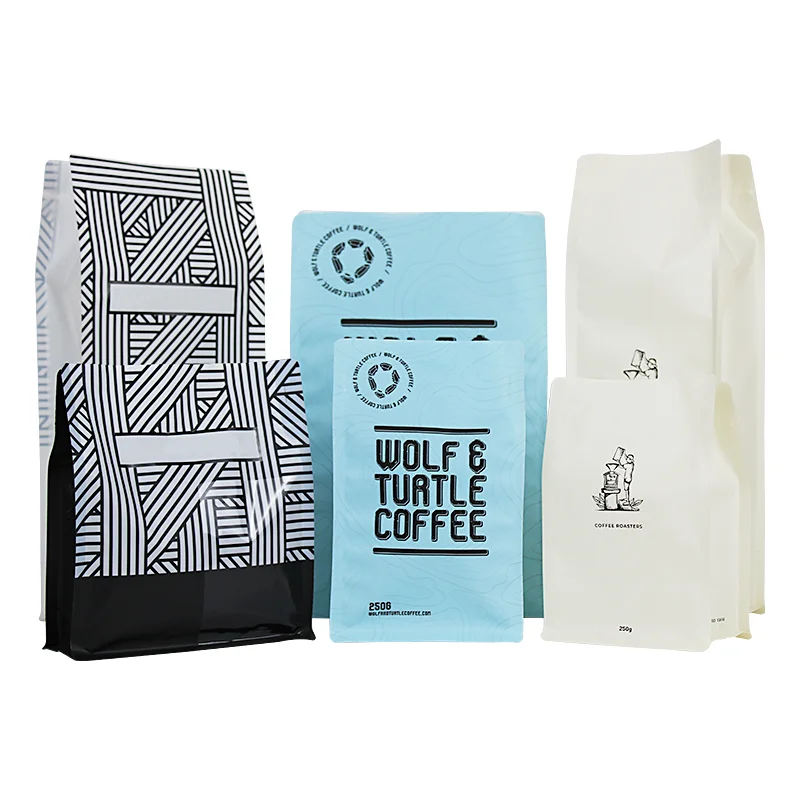 Custom Printed Kraft Compostable Empty Flat Bottom Coffee Bags With ...