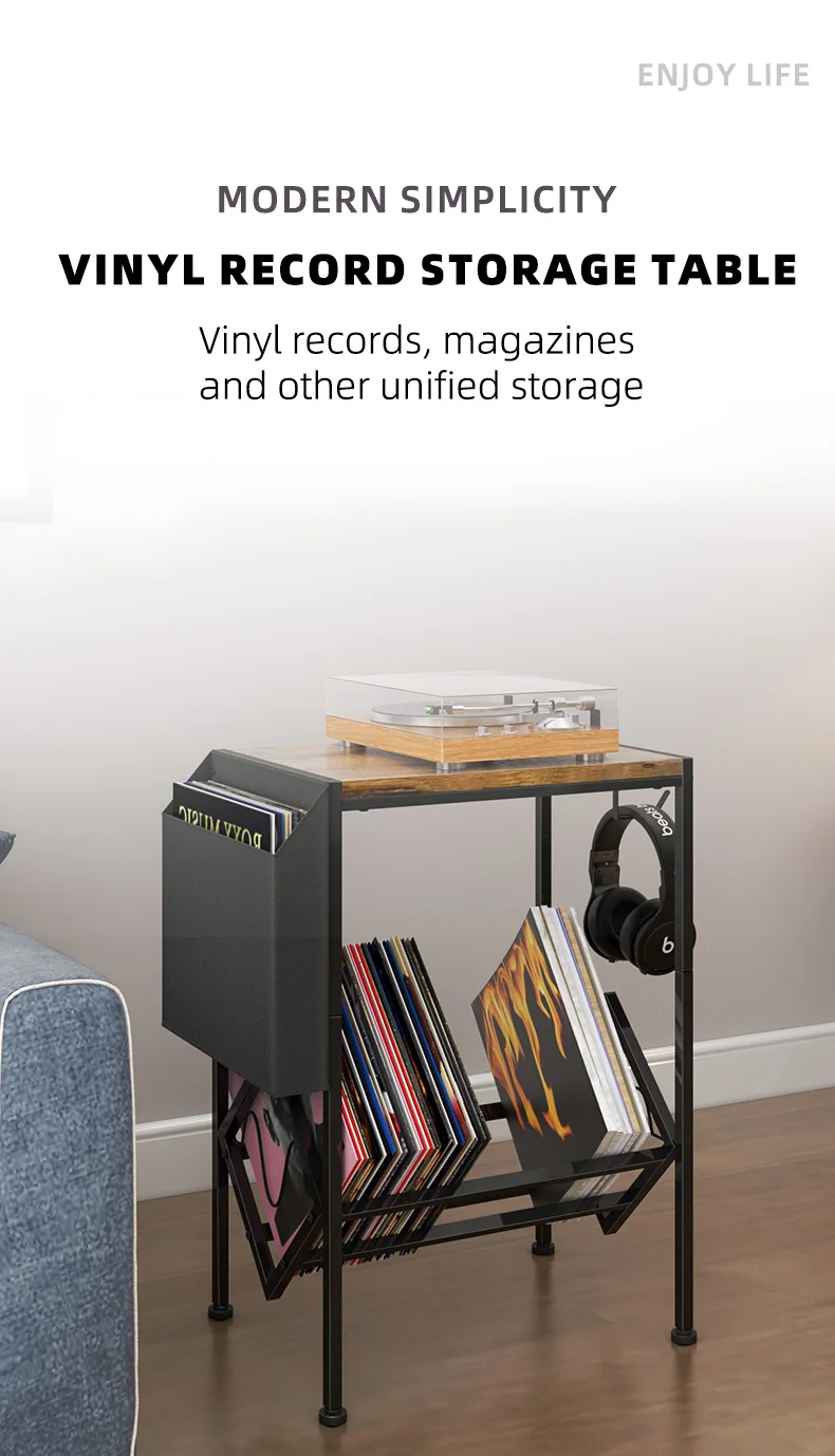 Modern Record Player Table With Vinyl Record Holder Home End Table ...