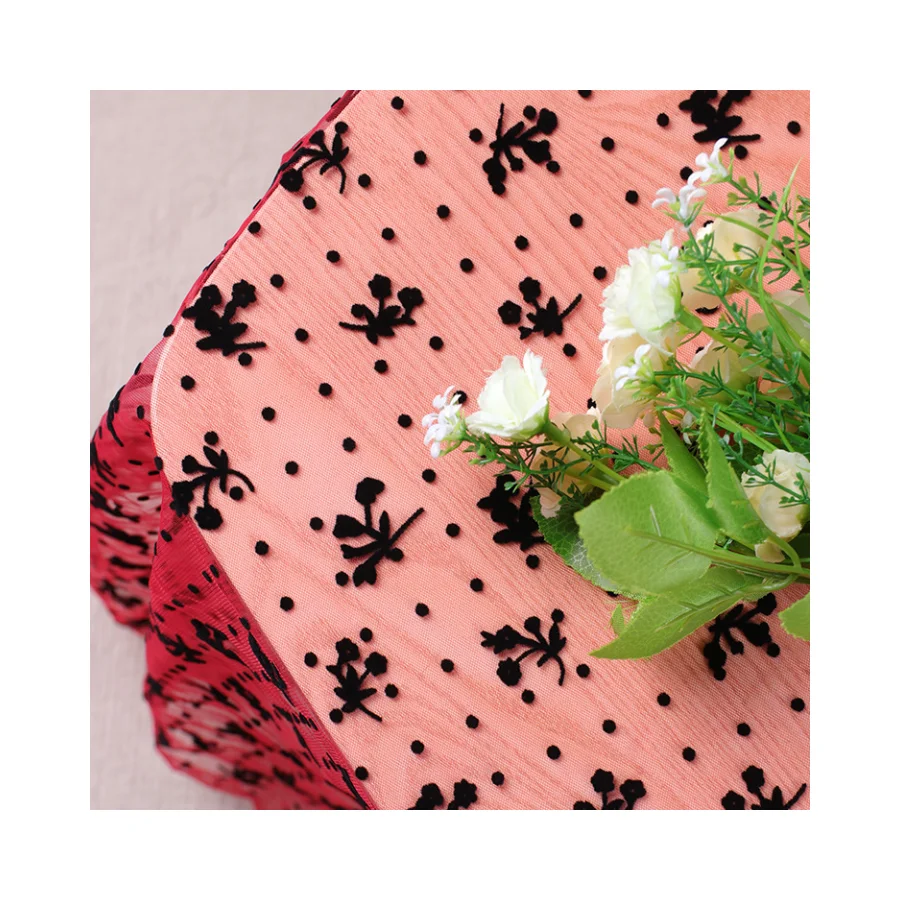 100%Nylon Flowers Flocking Mesh Fabric Custom Florals Flocked Mesh ...