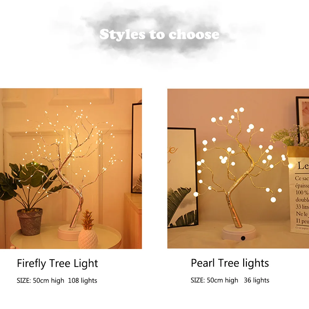 LED Copper Wire Shimmer Tree Light - 108 LED Bonsai Lamp