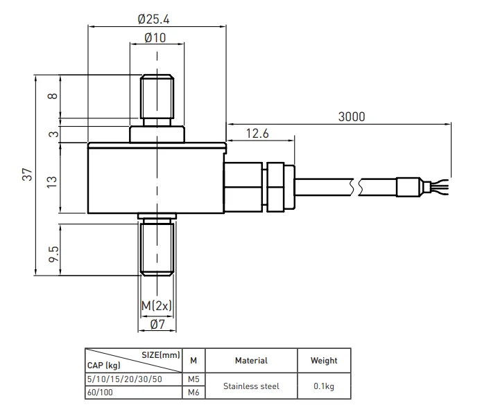 In Line Tension and Compression Miniature Threaded Load Cell MTS01 ...