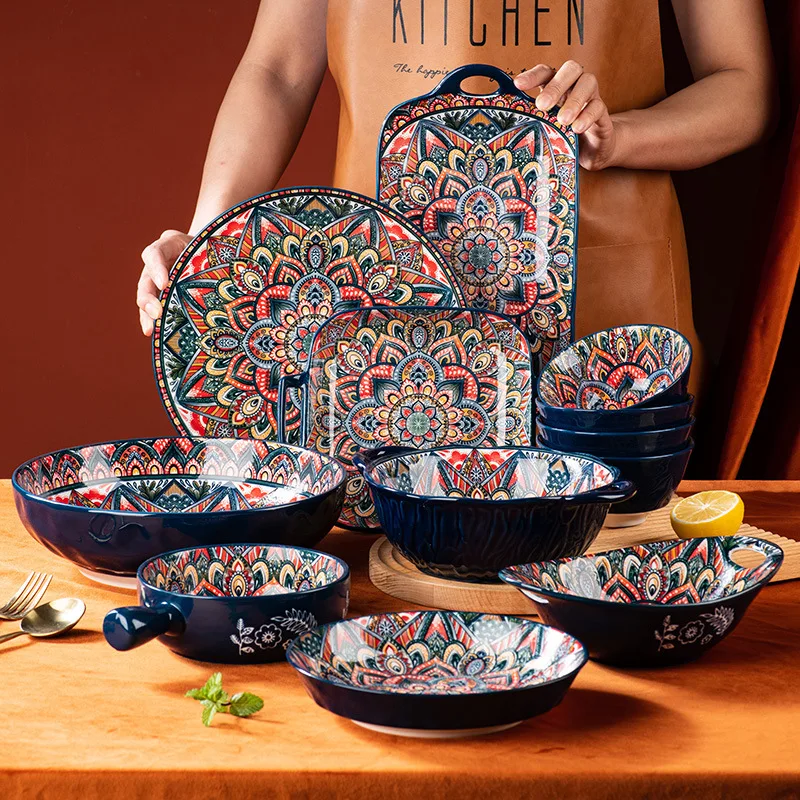 Custom porcelain bowls vintage bohemian plates dinnerware sets Dishes ...