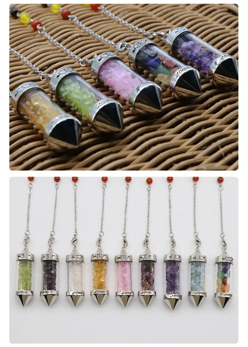 Seven Chakra Pendulum Seven-chakra Gravel Pendulum Amethyst Powder Crystal Citrine Gravel Bottle ...
