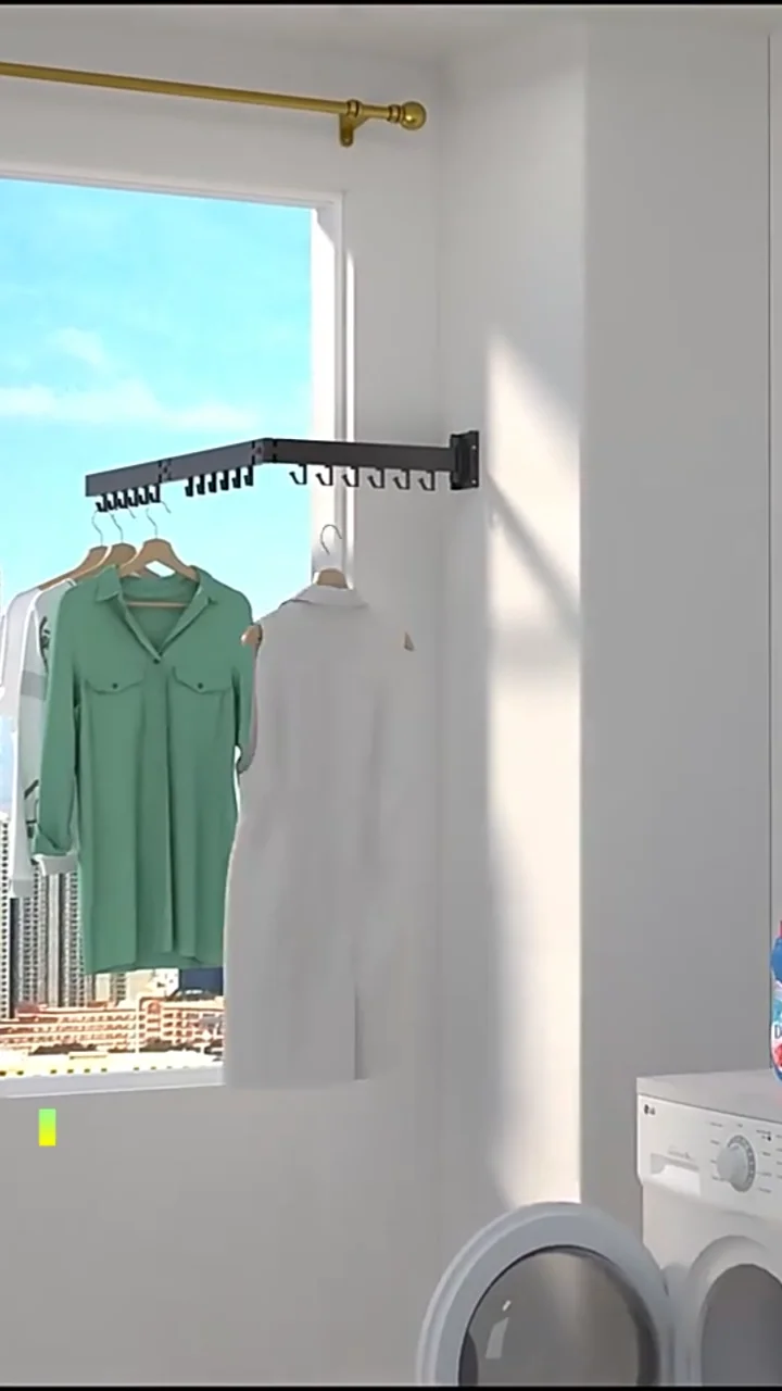 Wall Mounted Folding Cloth Drying Rack Space Saving Retractable ...