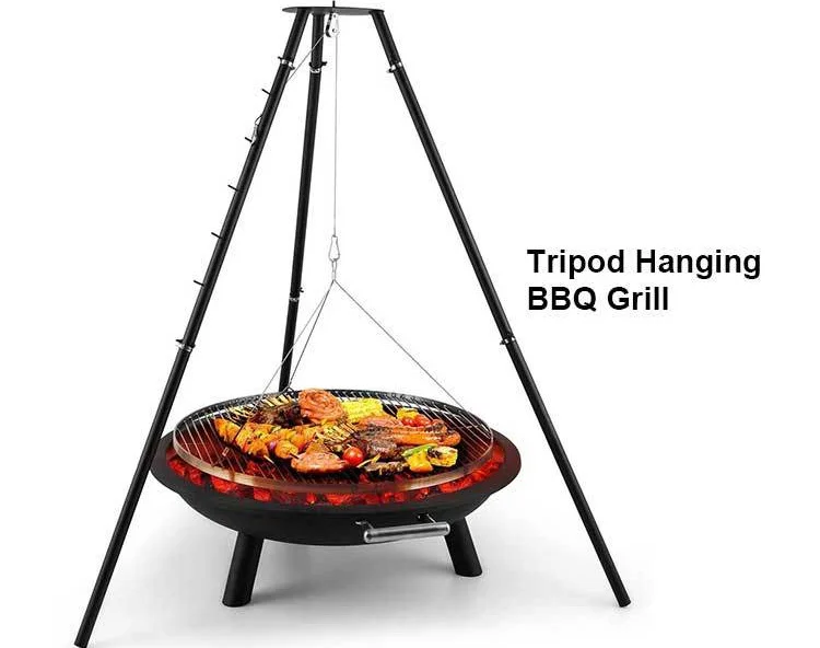 Outdoor Bbq Grill Tripod Cooker For Fire Pit With Hanging Barbeque ...