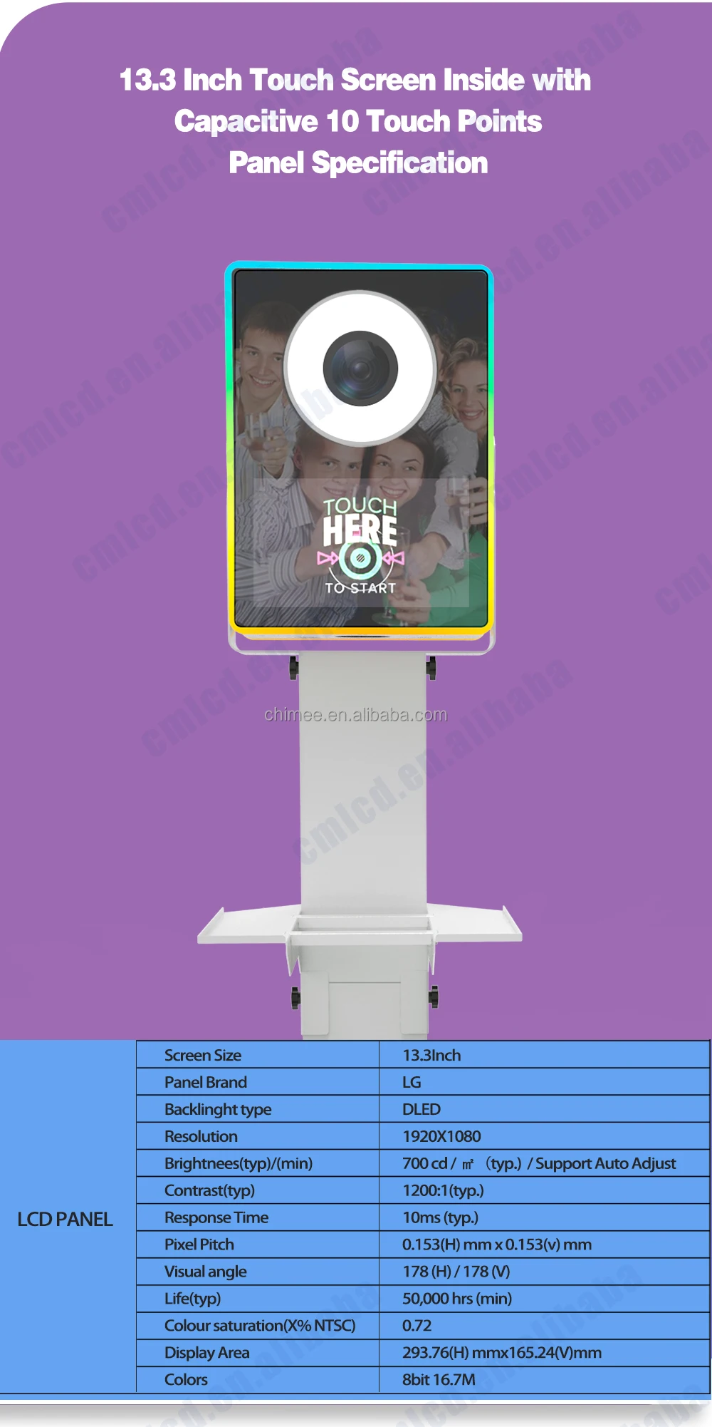 Mirror Instant Photo Booth With 13.3 Touch Screen Dslr Camera Printer Led Flash Ring Light ...