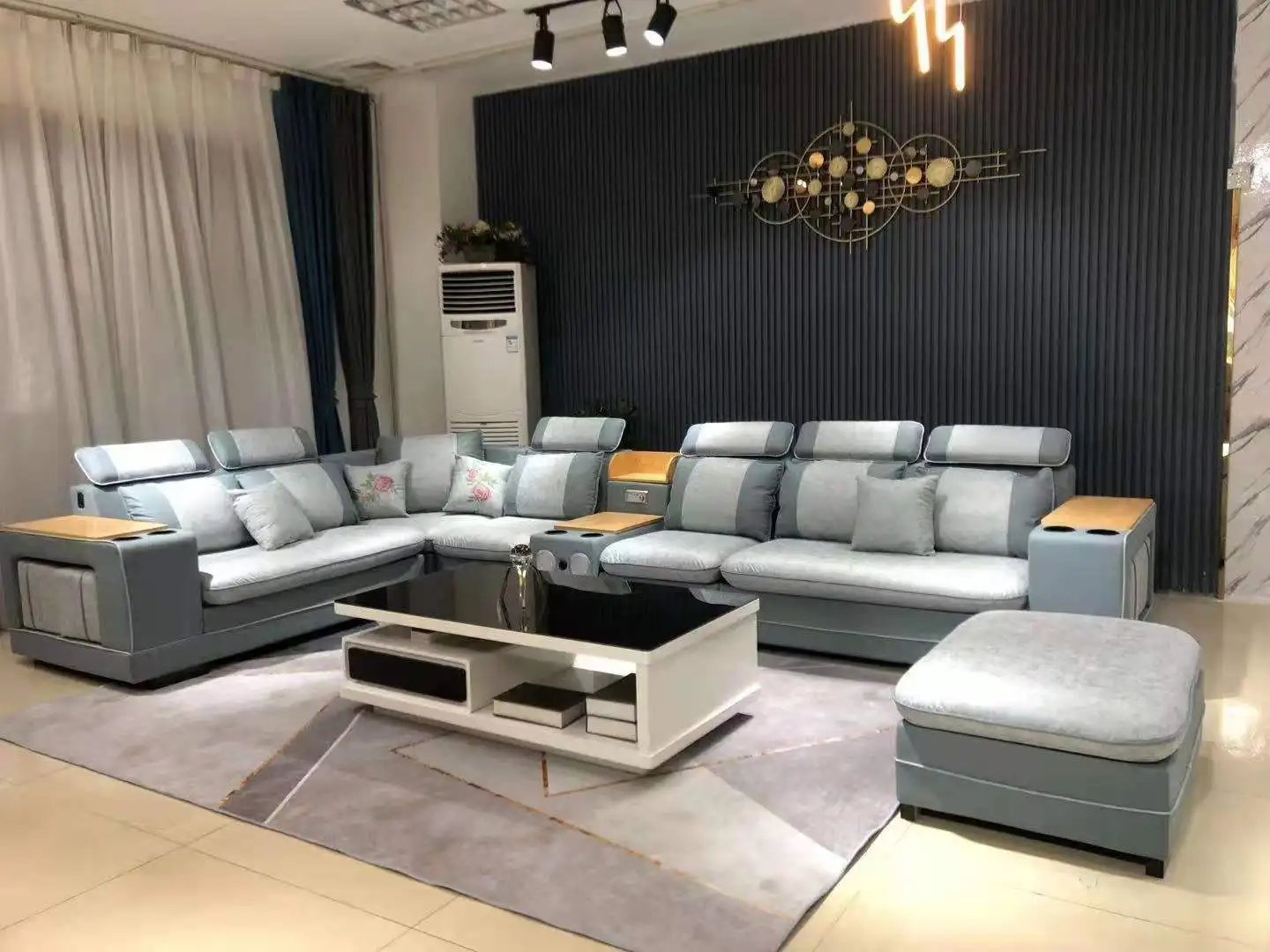 Modern Corner Has Music to Play a Function Fabric Sofa Set