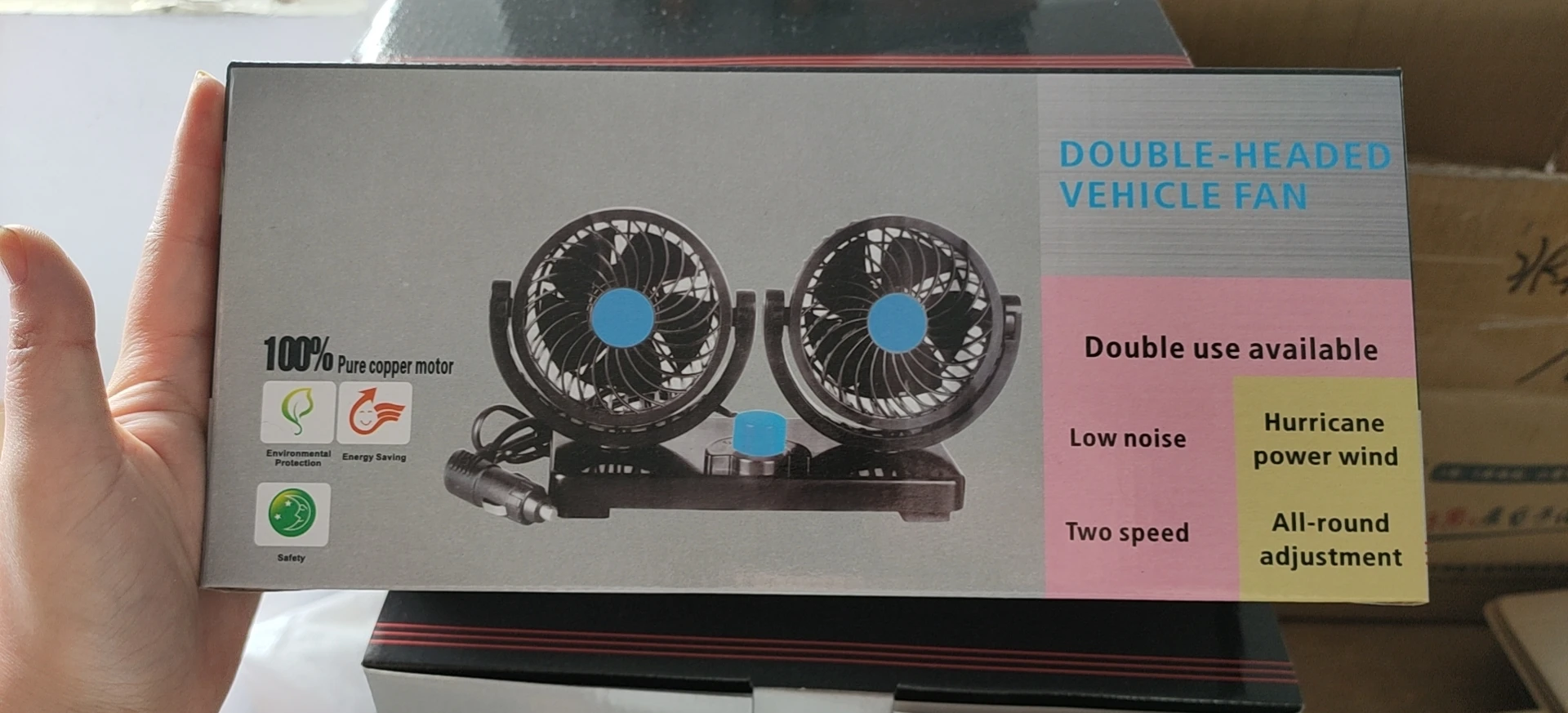 Dc 12v/24v Double-headed Car Fan All-round Portable Car Vehicle Auto ...