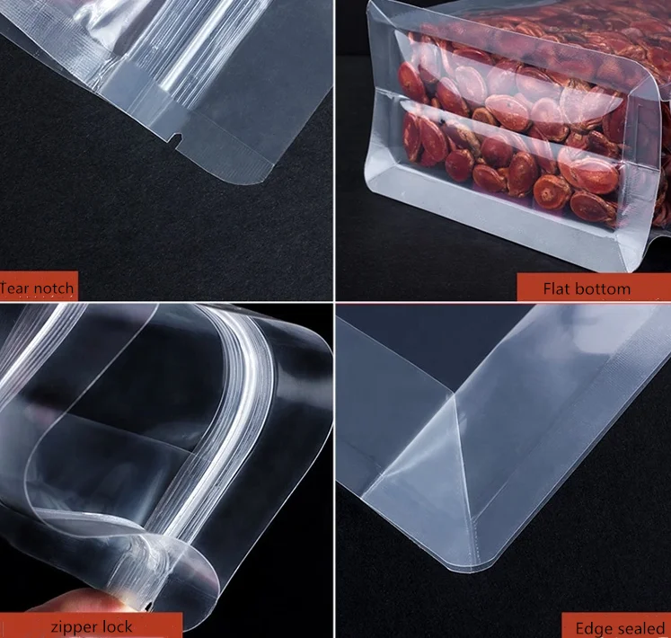 Transparent Flat Bottom Bags - Moisture Proof & Customizable