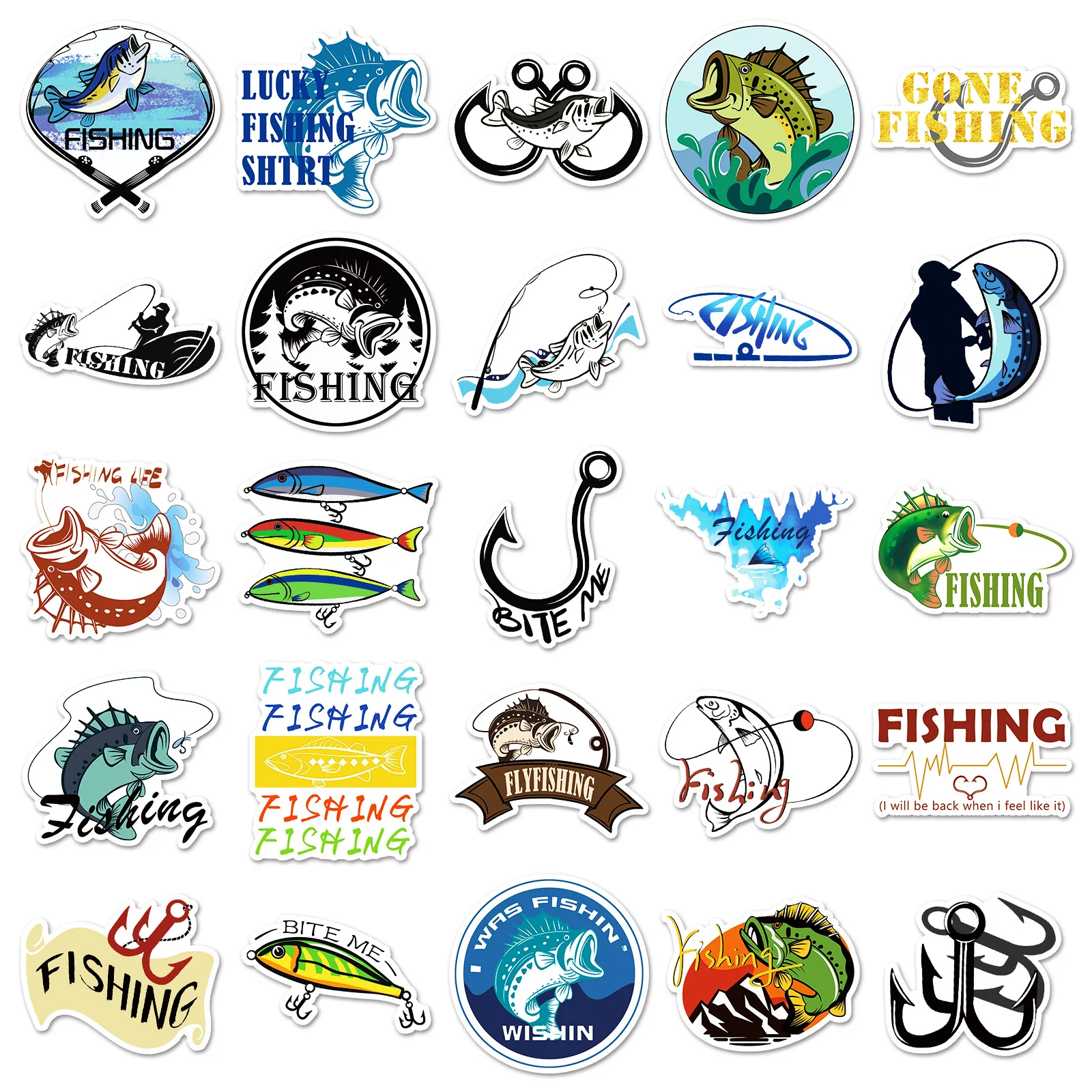 50PCS Cool Catch Fish Flyfishing Decals Hunting Go Fishing Stickers ...
