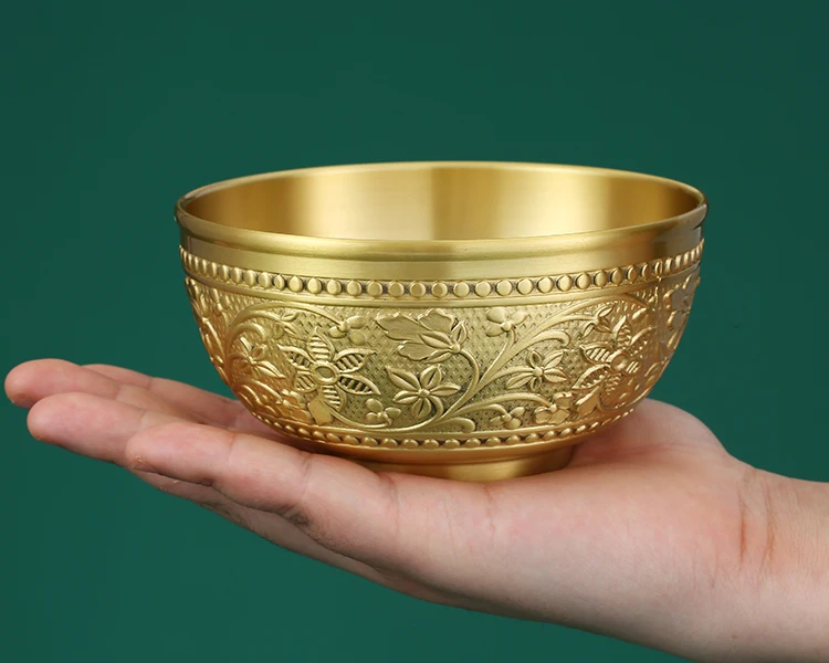 Vintage Gold Thickened Gilded Rice Bowl 5-inch Brass Carved Rice Bowl ...