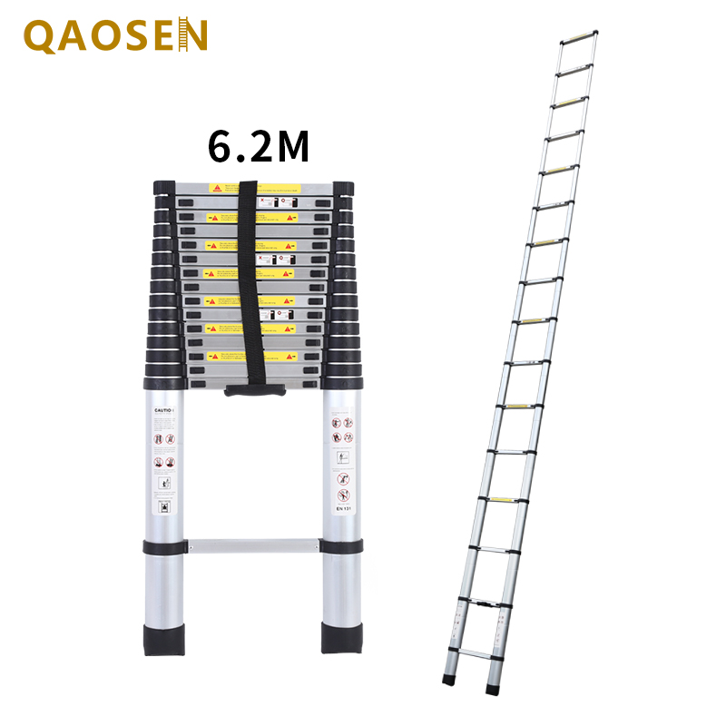 New 6.2M Single Telescopic Ladder Aluminum Carton Silver Industrial Outdoor Ningbo Foldable Ladder Aluminum Spare Parts 16 Steps